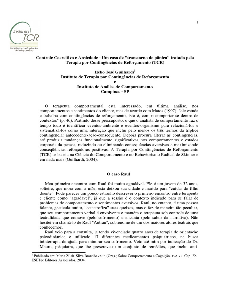 O Caso Raul | PDF | Comportamento | Ansiedade