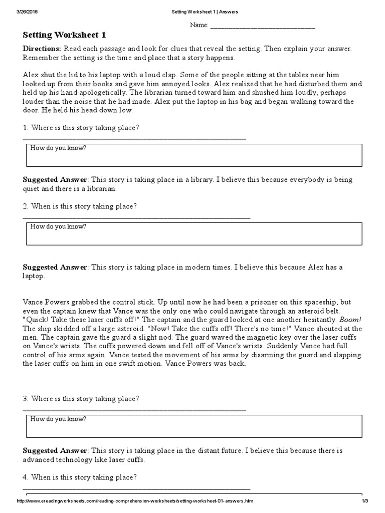Setting Worksheet 1 - Answers | PDF | Slavery | Leisure