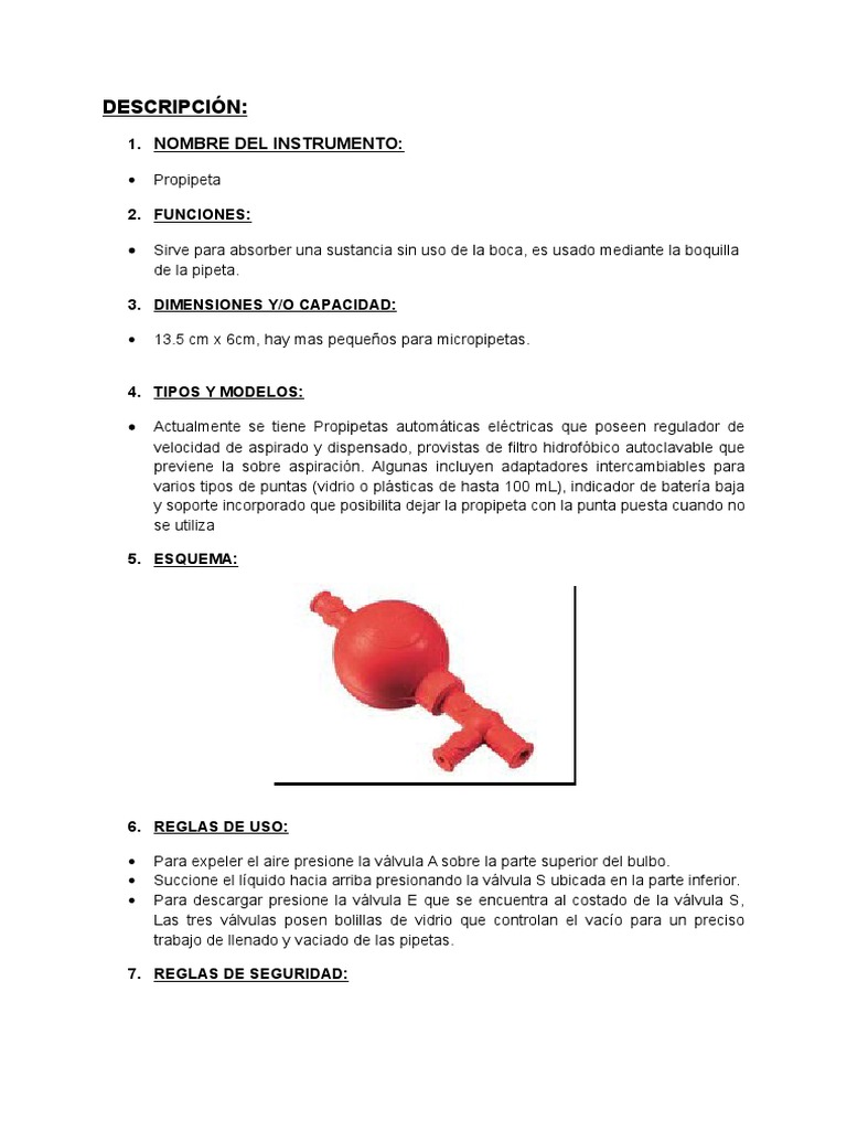 Uso y funciones de la propipeta | PDF