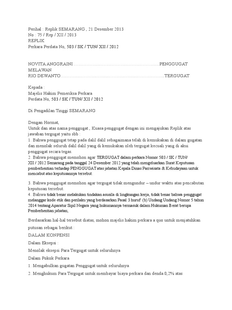 Replik Duplik Ptun | PDF