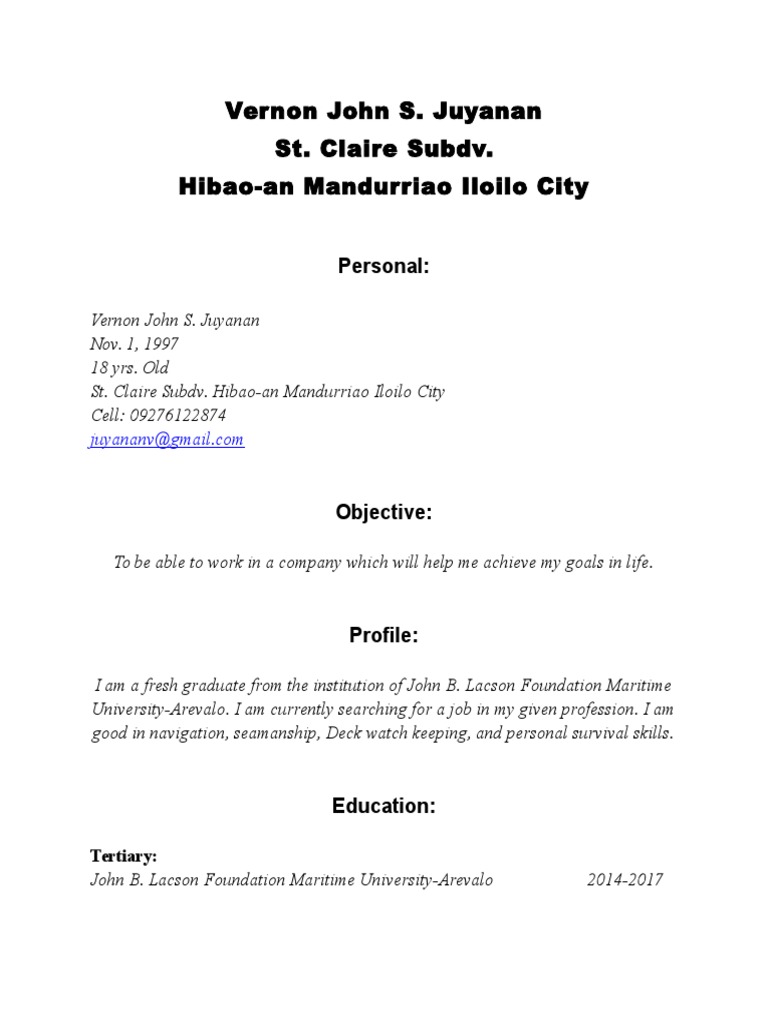 Fresh Maritime Graduate Resume | PDF