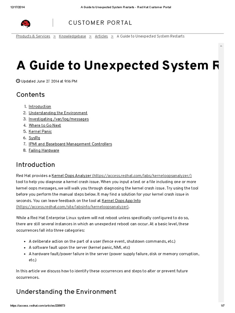 A Guide To Unexpected System Restarts - Red Hat Customer Portal ...