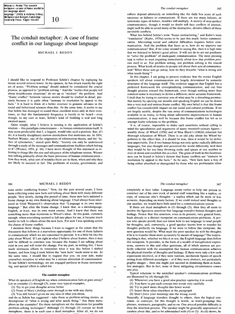 1 Reddy 1979 The Conduit Metaphor | PDF | Metaphor | Semantics
