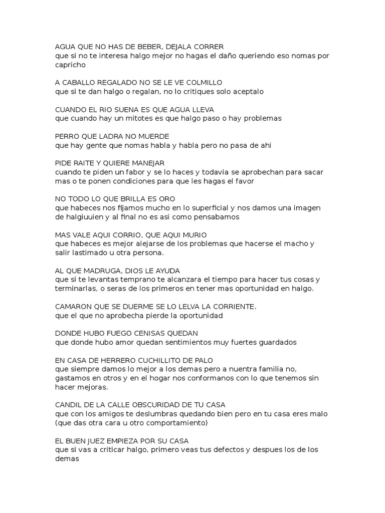 Refranes y Sus Significados | PDF | Ocio