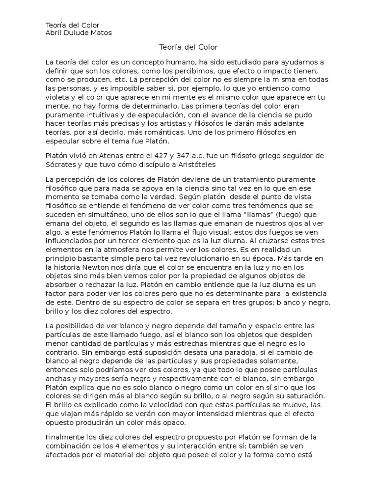Teoria Del Color Segun Platon Aristotele | PDF | Color | Ligero