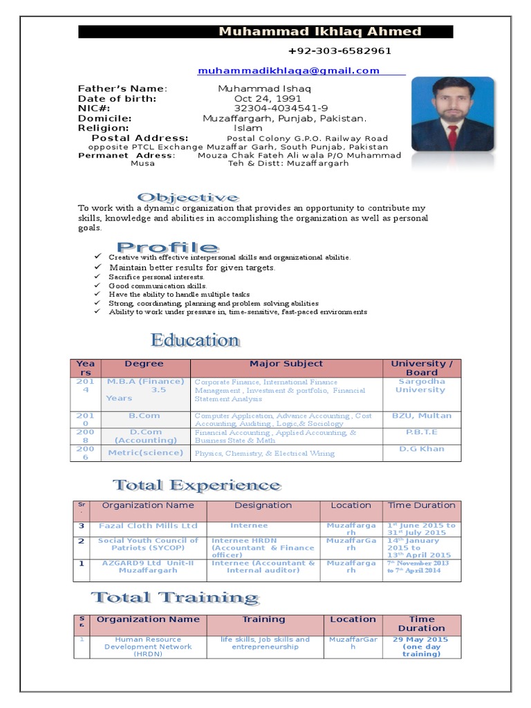 Muhammad Ikhlaq Ahmed: Permanet Adress: Mouza Chak Fateh Ali Wala P/O ...