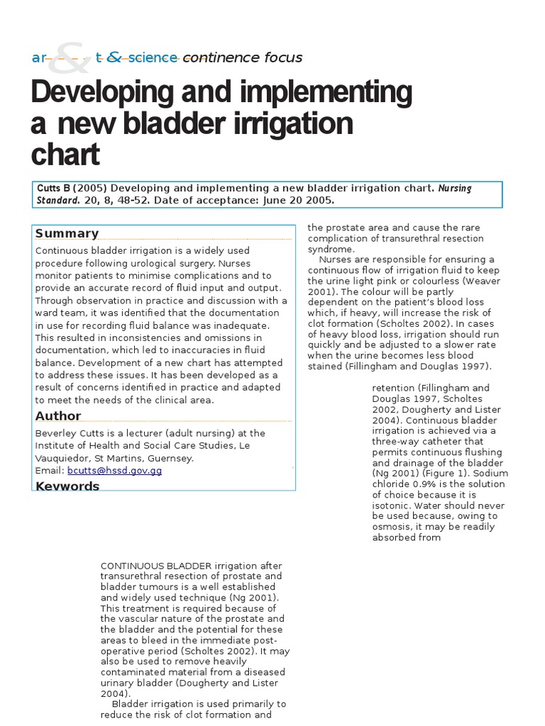 New Bladder Irrigation Chart Development | PDF | Nursing | Surgery