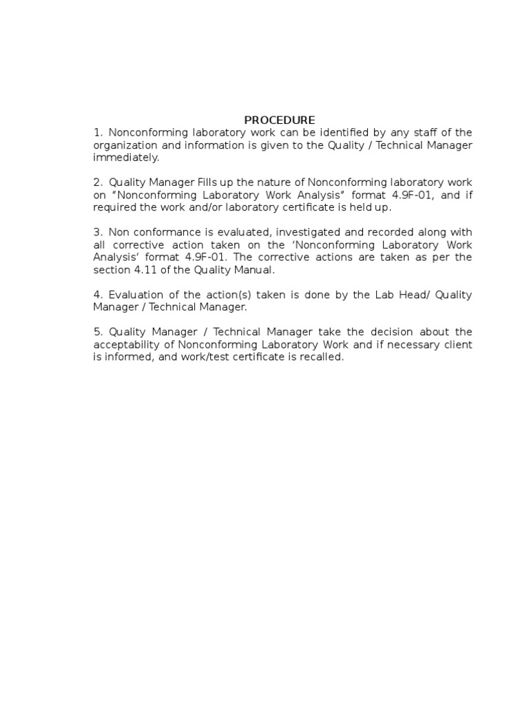 Nonconformance Procedure for Laboratories | PDF
