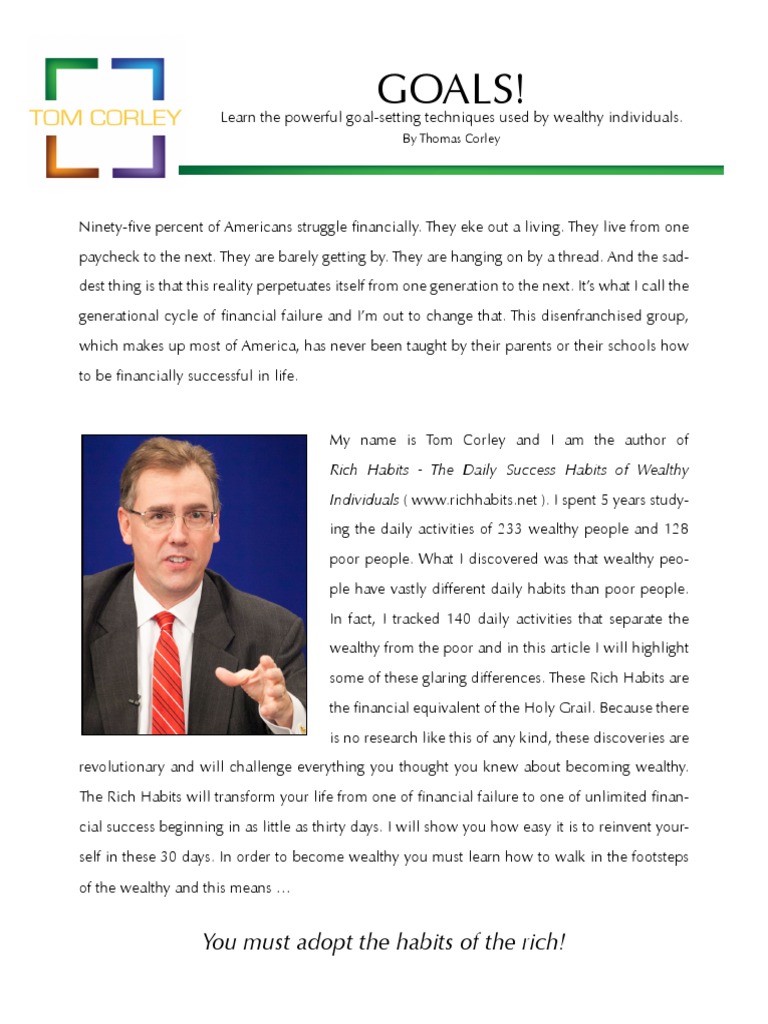 Tom Corley Rich Habits REPORT Goal Setting | PDF | Wealth | Goal Setting