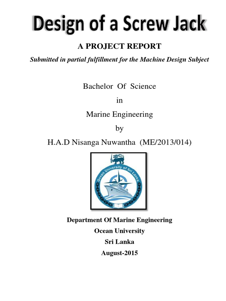 Screw Jack Designing Project Report PDF | PDF | Screw | Stress (Mechanics)
