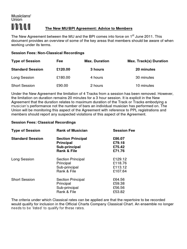 MU - Recording Session Rates | Download Free PDF | Government | Business