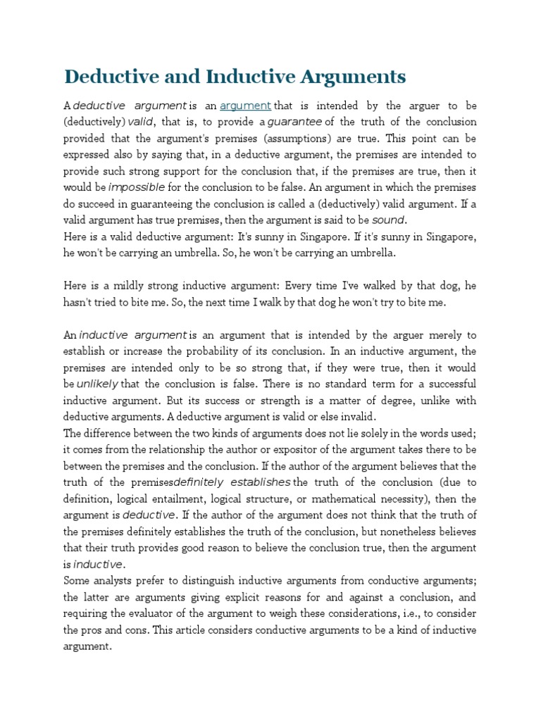 Deductive and Inductive Arguments | PDF | Argument | Deductive Reasoning