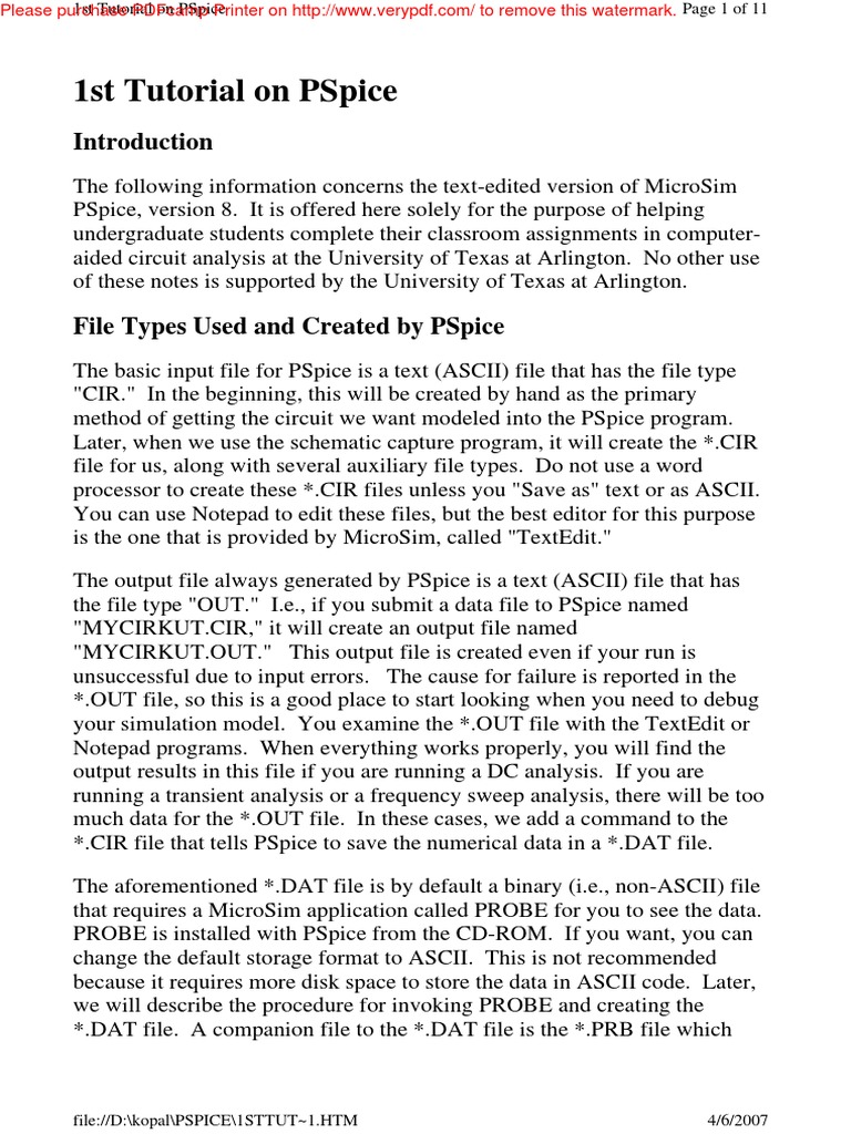 1St Tutorial On Pspice | PDF | Resistor | Spice