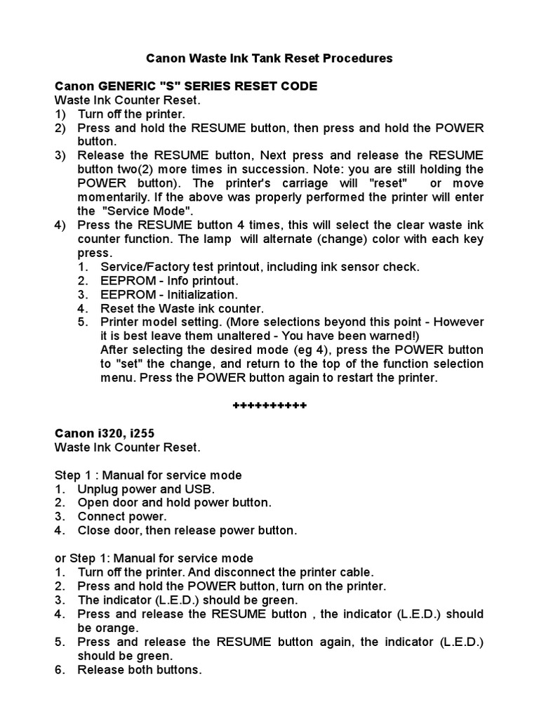 Canon Waste Ink Tank Reset Procedures | PDF | Printer (Computing) | Media Technology