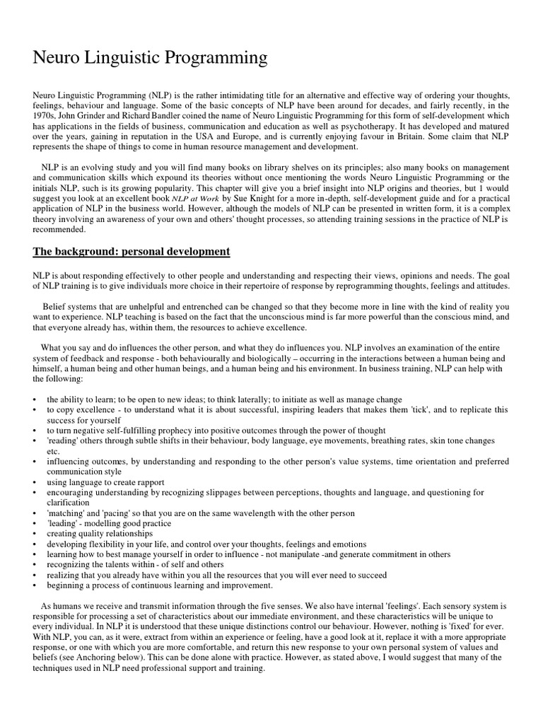 Introduction To NLP | PDF | Neuro Linguistic Programming | Thought