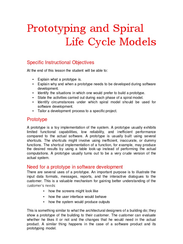Prototyping and Spiral: Life Cycle Models | PDF | Prototype | Software ...