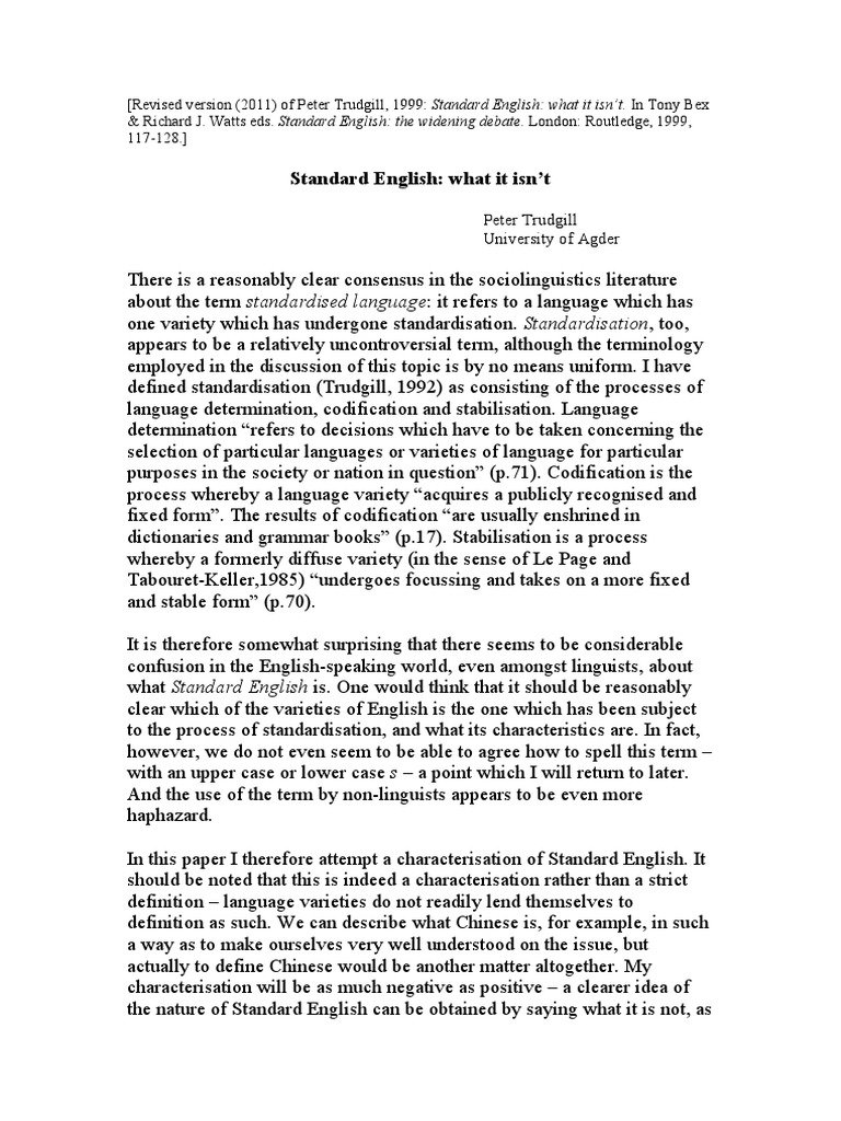 Defining Standard English: A Sociolinguistic Perspective | PDF ...