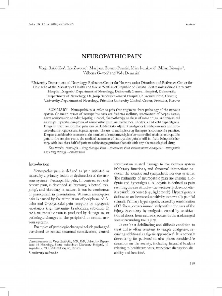 Neuropathic Pain: Vanja Basic-Kes/ Iris Zavoreo/ Marijana Bosnar Mira ...