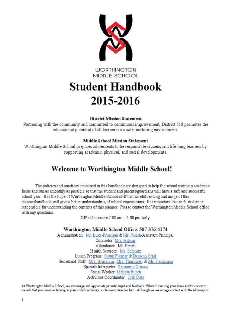 Student Handbook 2015 2016: District Mission Statement | PDF | Bullying ...