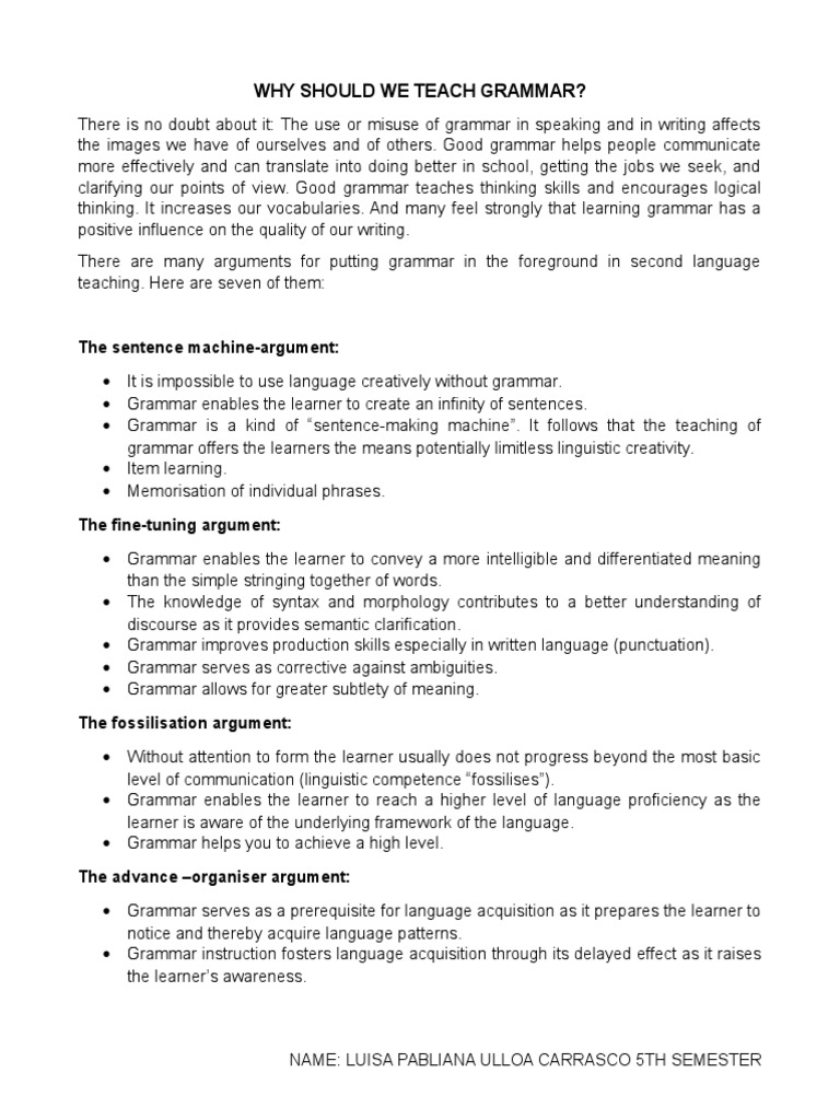 Why Should We Teach Grammar | PDF | Grammar | Language Acquisition