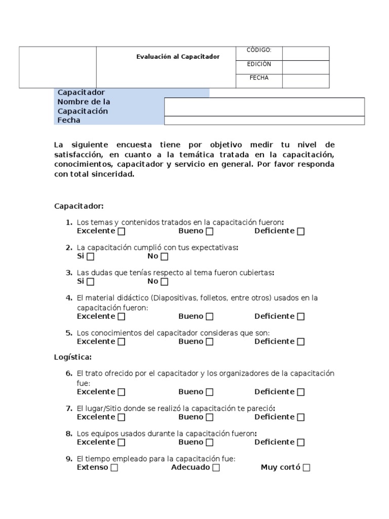 Evaluacion Al Capacitador | PDF