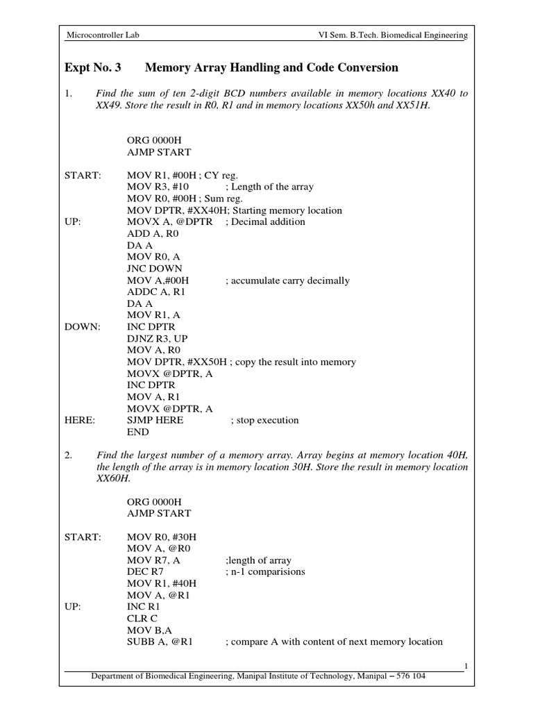 MC Lab - EXP3 | PDF | Binary Coded Decimal | Array Data Structure