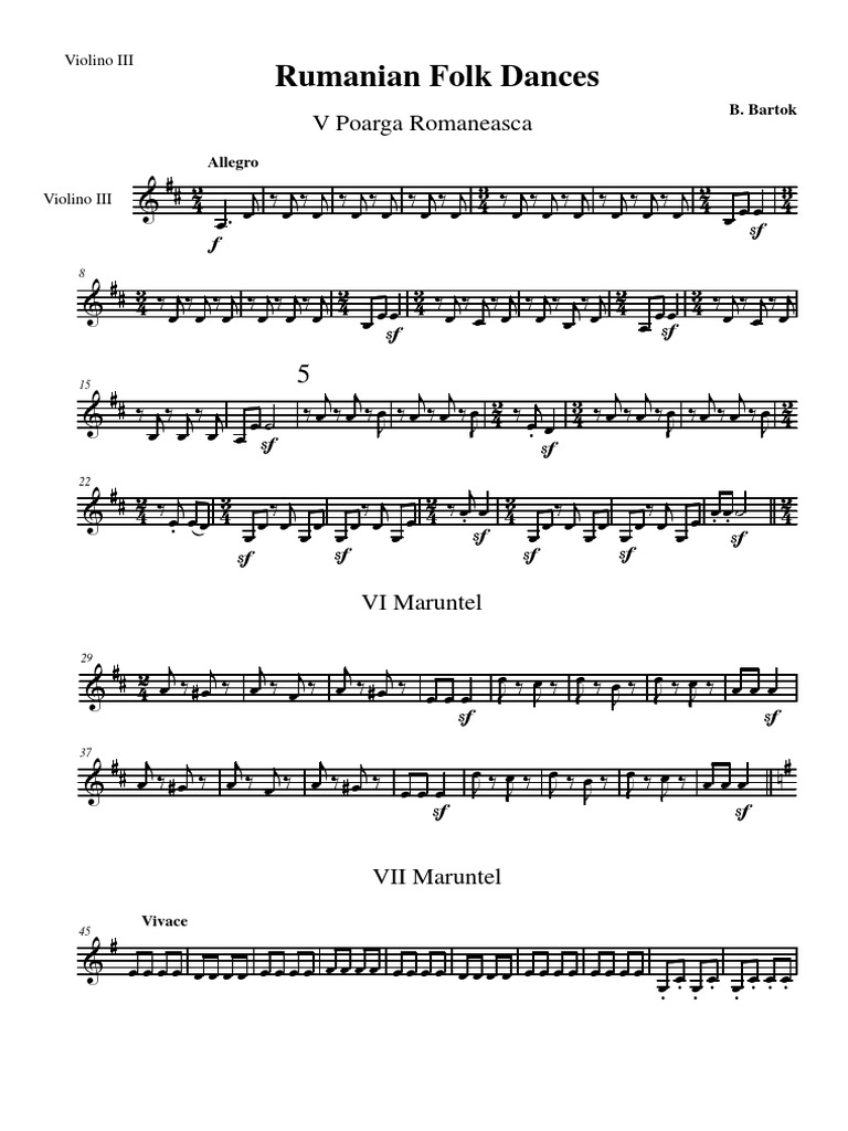Bartok - Romanian Folk Dances Violin 3 - 1 | PDF