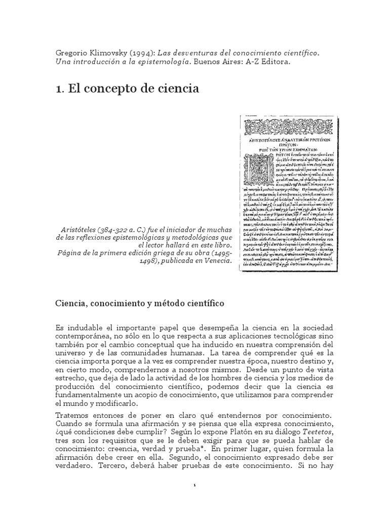 Gregorio Klimovsky Capítulo 1. El Concepto de Ciencia | PDF | Science | Verdad