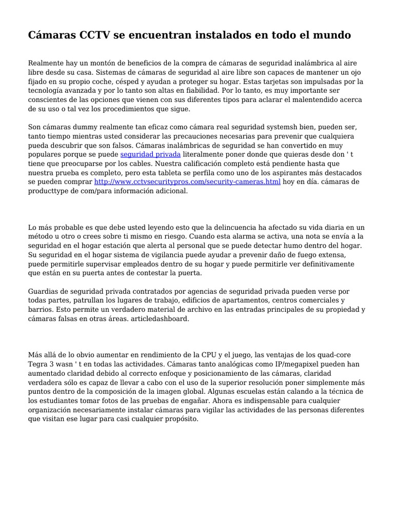 C?maras CCTV Se Encuentran Instalados en Todo El Mundo | PDF | Píxel | Inalámbrico