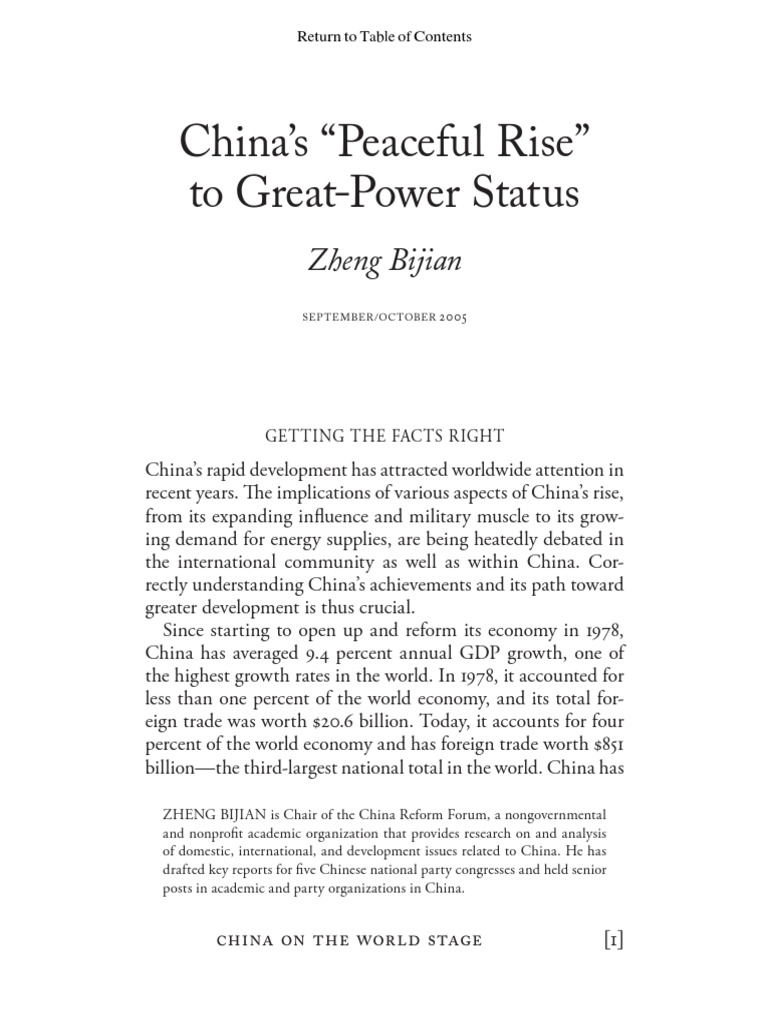 China's Path to Peaceful Great-Power Status | PDF | China | World Politics