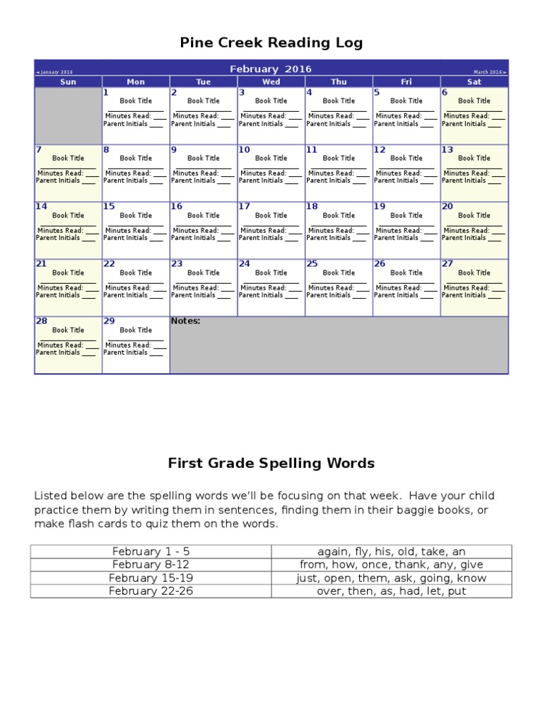 February Reading Log | PDF | Home & Garden