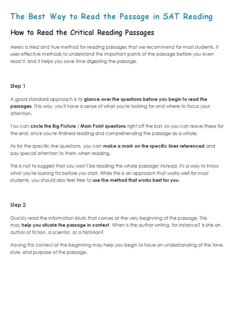 The Best Way To Read The Passage in SAT Reading | PDF | Sat | Reading ...