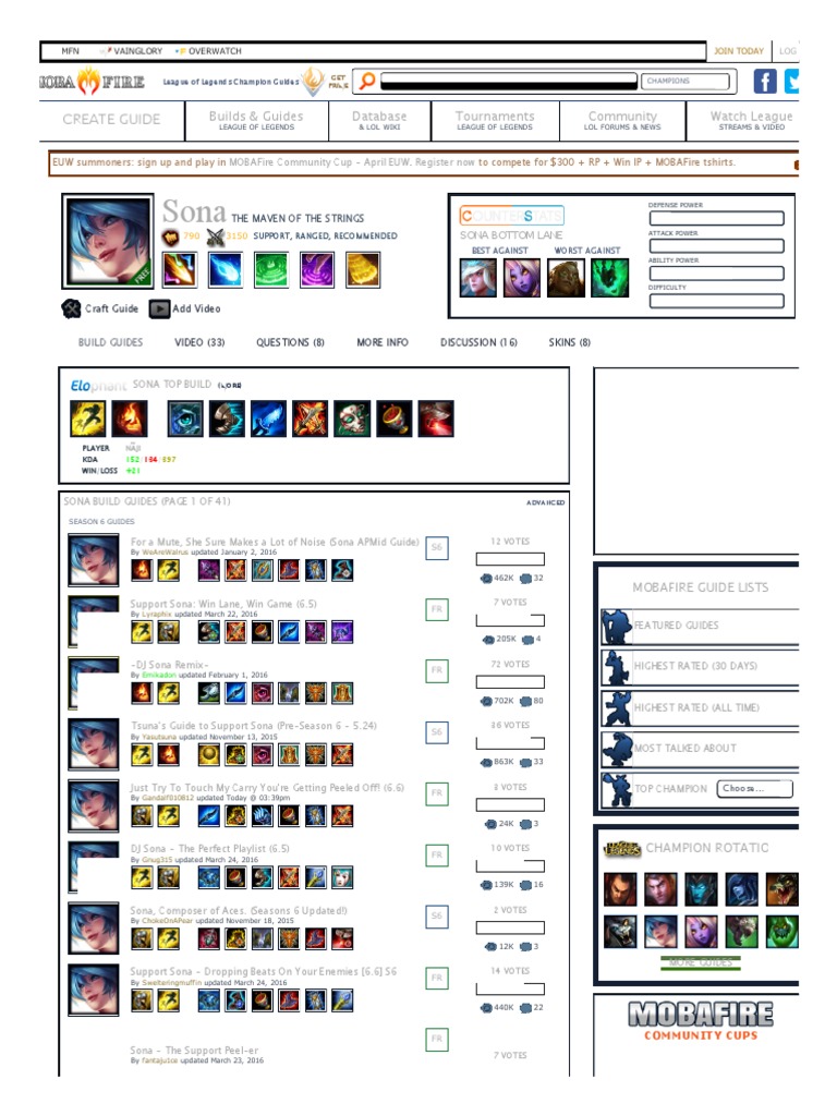 Top Sona Build Guide on MOBAFire | PDF | Leisure