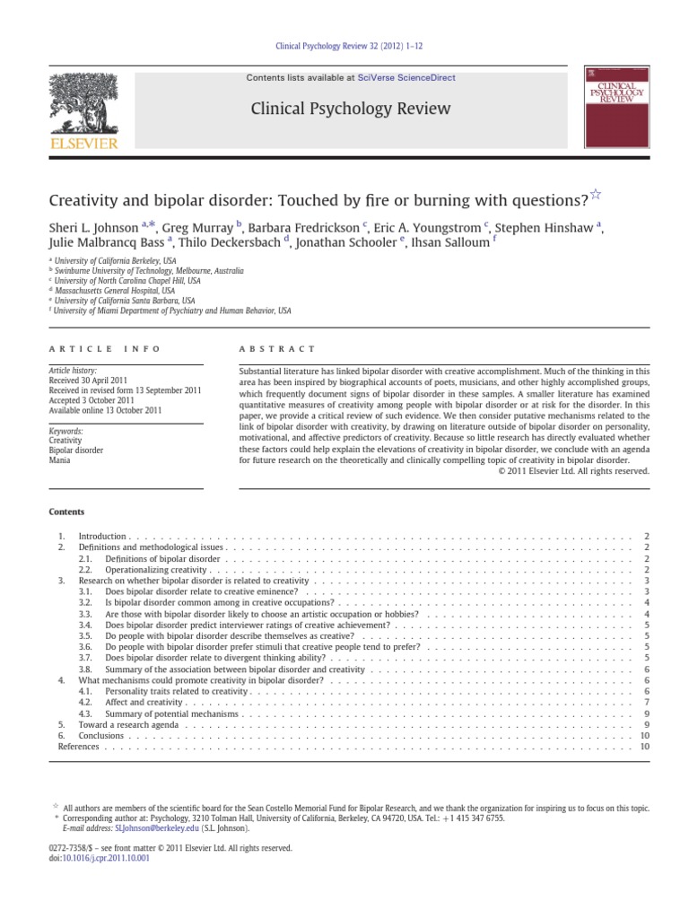 Creativity and Bipolar Disorder | PDF | Bipolar Disorder | Creativity