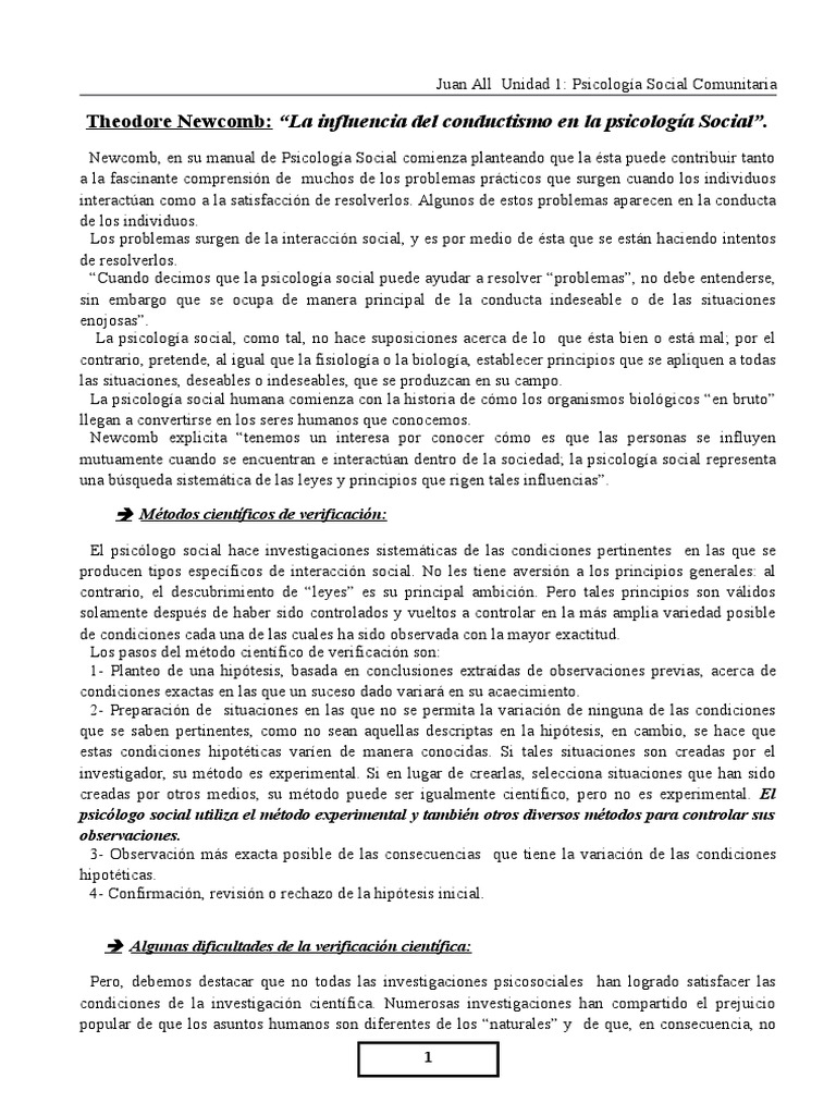 4 - Theodore Newcomb - La Influencia Del Conductismo en La Psicología ...