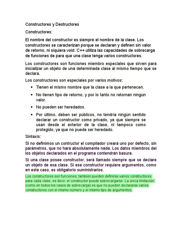 Constructores y Destructores | PDF | C ++ | Objeto (informática) Constructores y Destructores | PDF | C ++ | Objeto (informática)