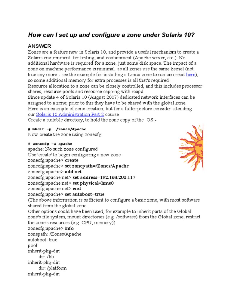 How Can I Set Up And Configure A Zone Under Solaris 10 Pdf Apache Server Operating System