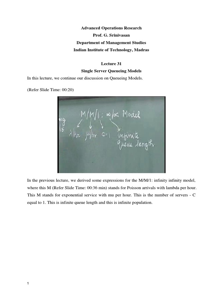 Advanced Operations Research Prof. G. Srinivasan Department of ...
