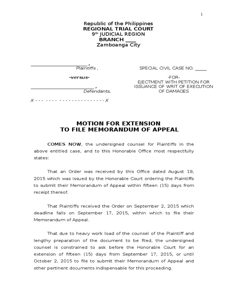 Motion For Extension | PDF