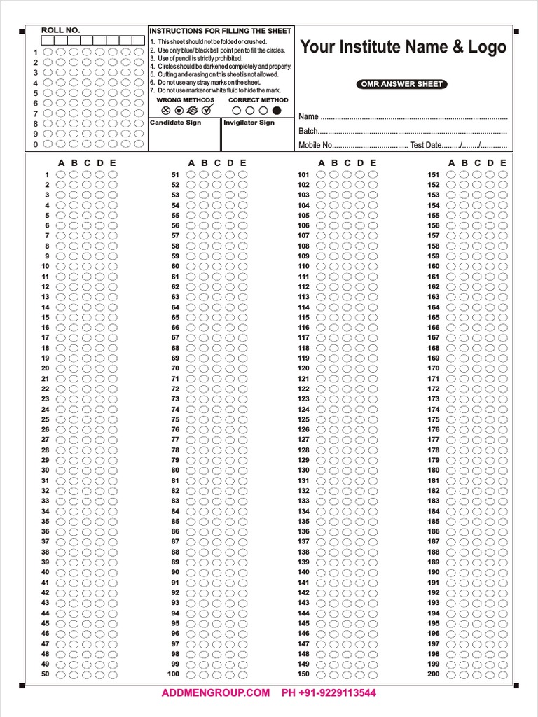 200 Questions OMR Sheet | PDF | Writing Implements | Writing