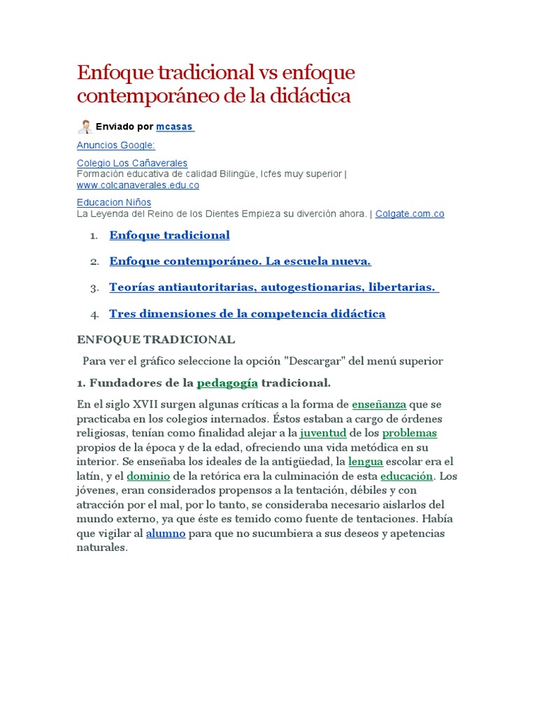Enfoque Tradicional Vs Enfoque Contemporáneo de La Didáctica | PDF ...