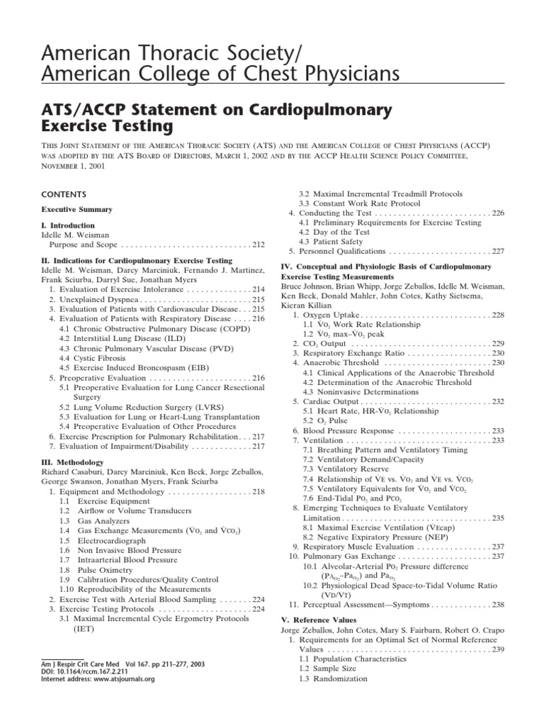 ATS/ACCP Guidelines on CPET 2003 | PDF | Heart Failure | Physical Exercise