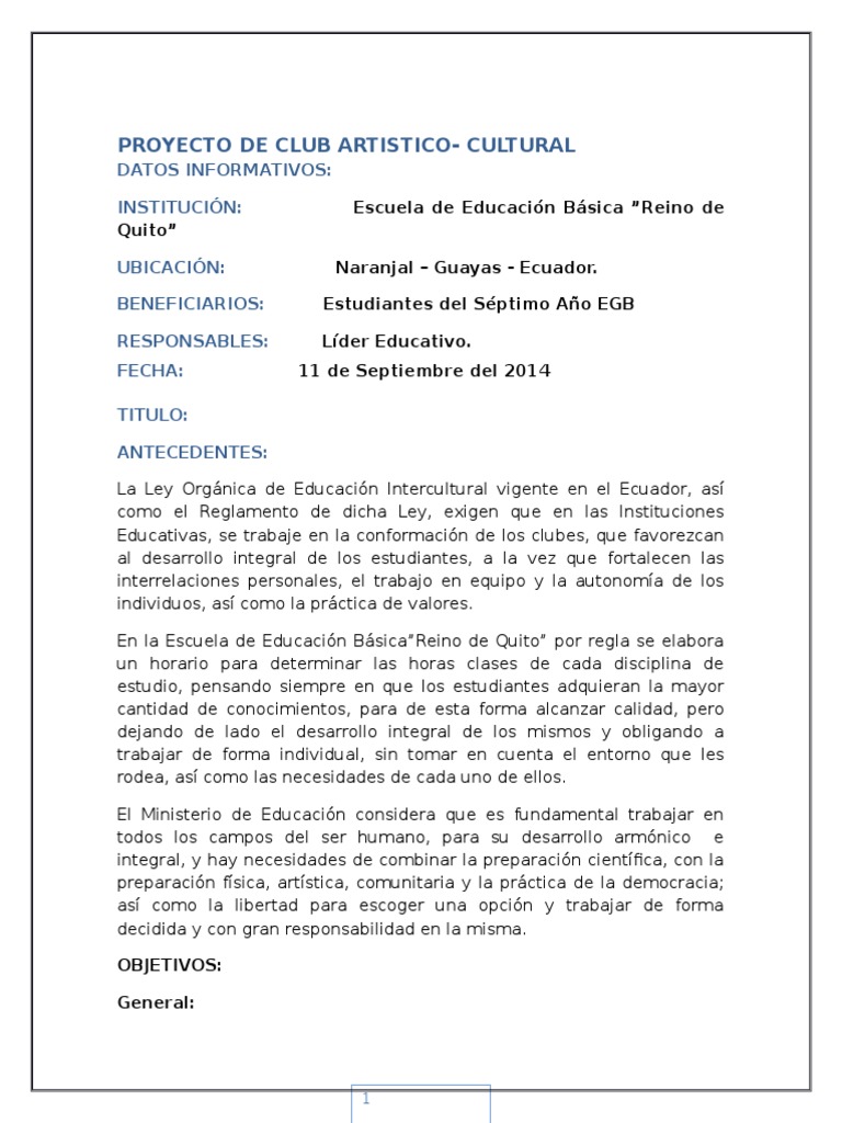 Proyecto de Club Artistico | PDF | Moralidad | Educación primaria