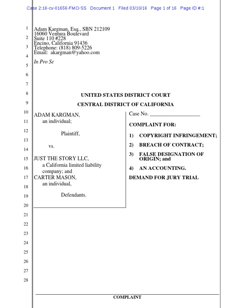 Copyright Infringement Complaint | PDF | Complaint | Injunction