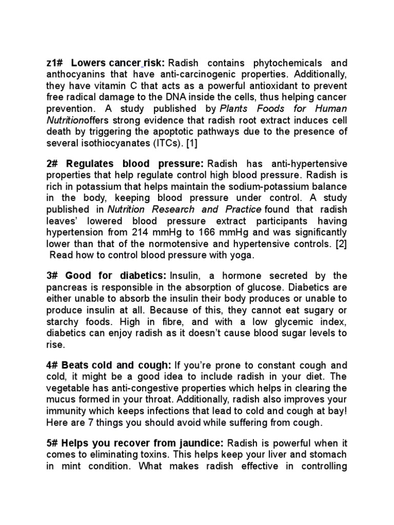 Radish | Download Free PDF | Dietary Fiber | Diet & Nutrition