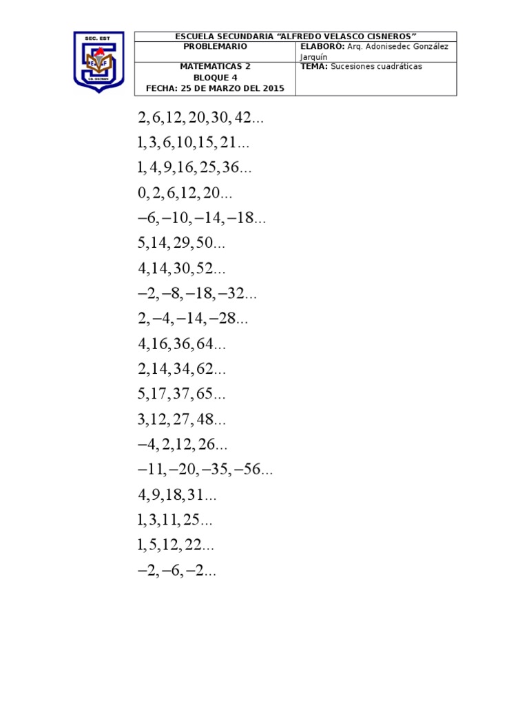 Sucesiones Cuadráticas | PDF