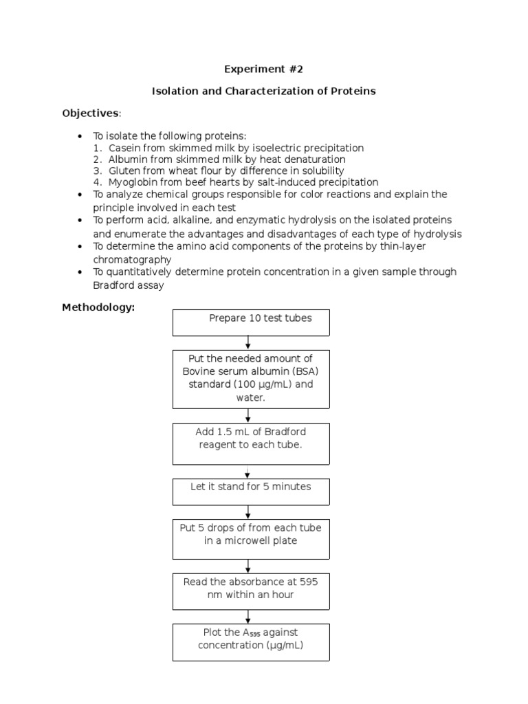 Experiment 2 Isolation and Characterization of Proteins (Protein Assay ...