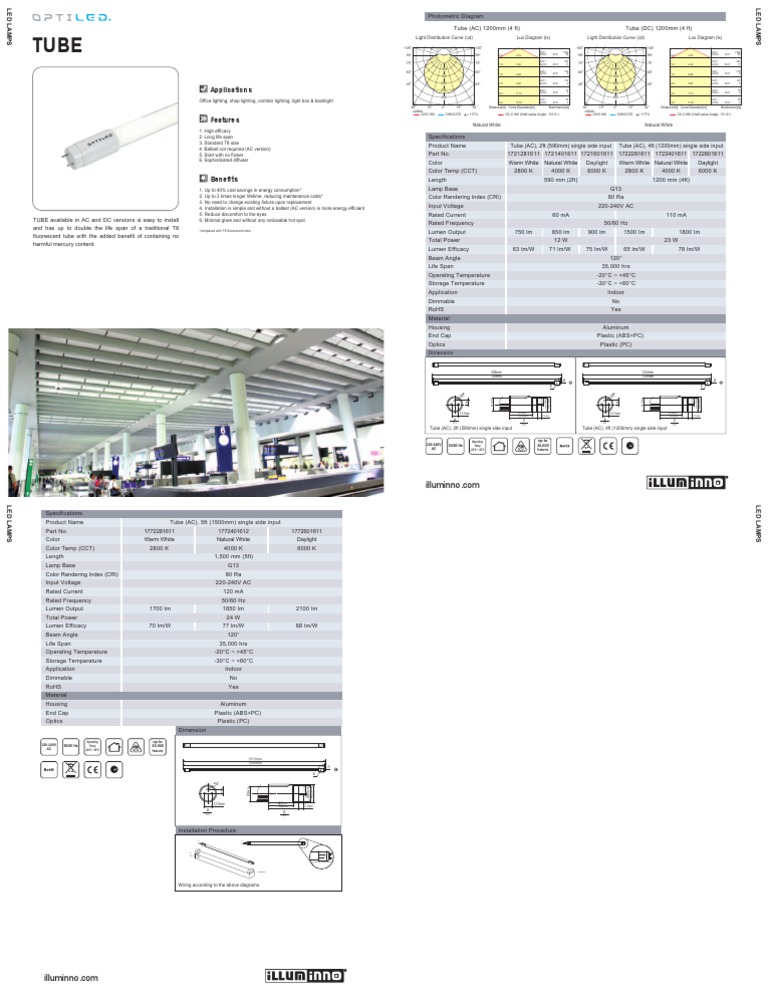 Opti LED Tube | PDF | Fluorescent Lamp | Lighting