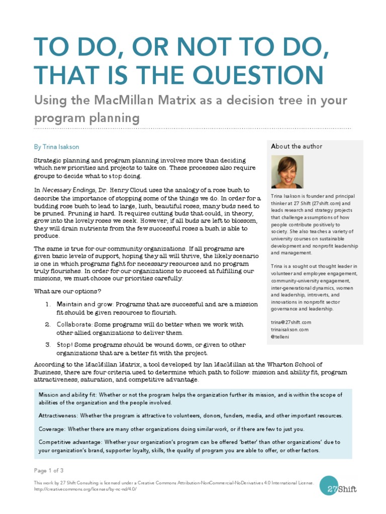 MacMillan Matrix As Decision Tree | PDF | Volunteering | Nonprofit ...