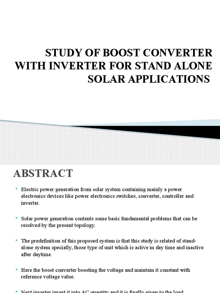 Study of Boost Converter With Inverter For Stand Alone Solar ...